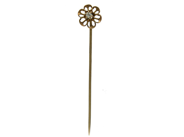15ct Gold & Diamond Flower Tie Pin (467A) | The Antique Jewellery Company