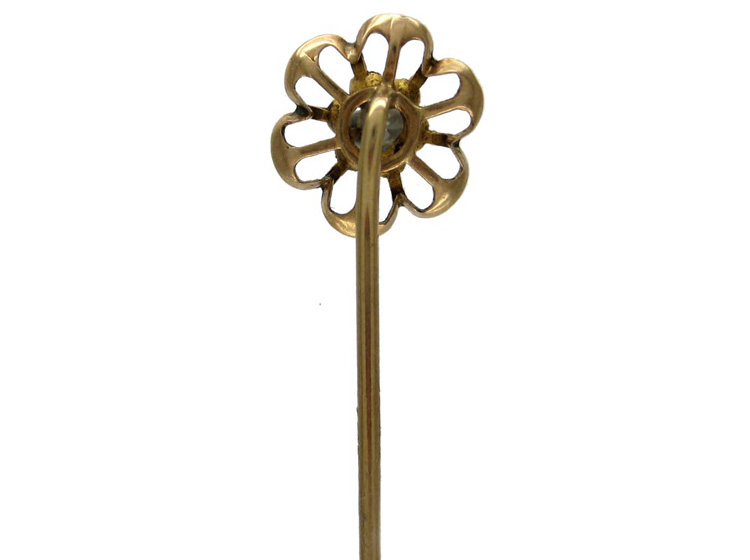 15ct Gold & Diamond Flower Tie Pin (467A) | The Antique Jewellery Company