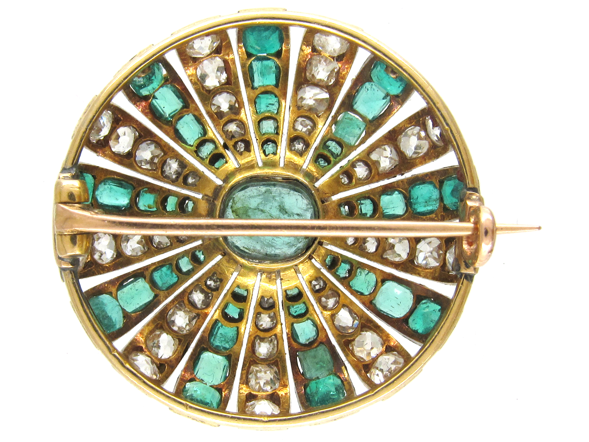 Emerald & Diamond Round Brooch (805Z) | The Antique Jewellery Company