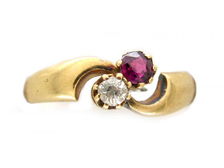 Diamond & Ruby Twist Ring (12 Z) | The Antique Jewellery Company
