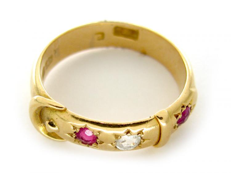 Ruby & Diamond Belt Design Ring (728Z) | The Antique Jewellery Company
