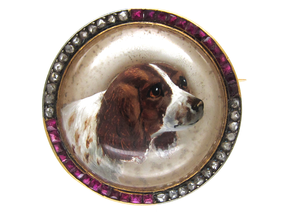Spaniel Crystal, Ruby & Diamond Brooch (929A) | The Antique Jewellery ...