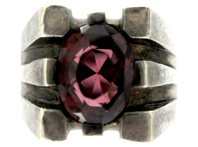 Silver Garnet Retro Ring (366B) | The Antique Jewellery Company