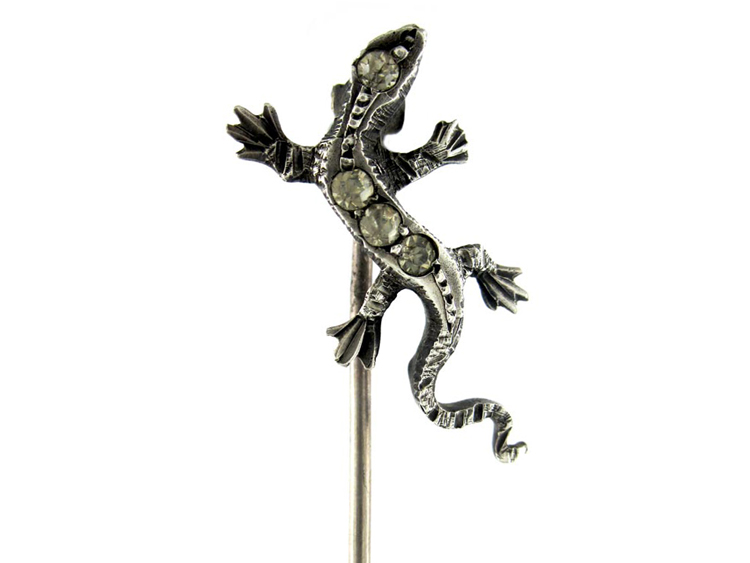 Silver & Paste Lizard Tie Pin (962 Y) | The Antique Jewellery Company