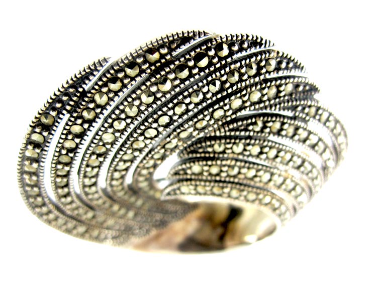 Silver & Marcasite Swirl Brooch (436B) | The Antique Jewellery Company