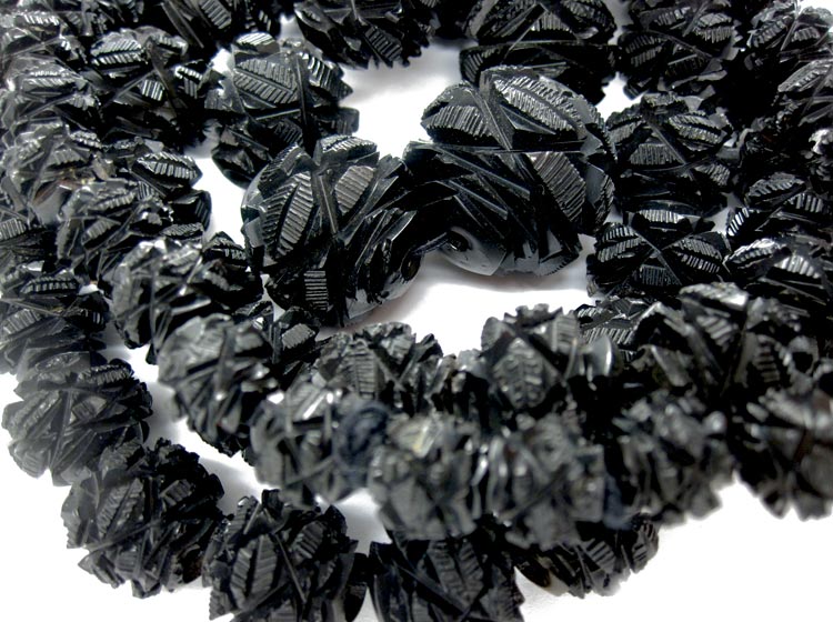 Carved Jet Bead Necklace (694B/OJ) | The Antique Jewellery Company