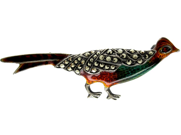 Silver, Marcasite & Enamel Pheasant Brooch (606B) | The Antique ...