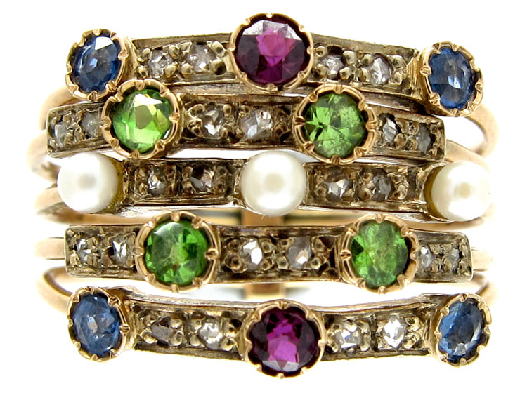 Multi Gemstone Harem Ring (526L/J) | The Antique Jewellery Company