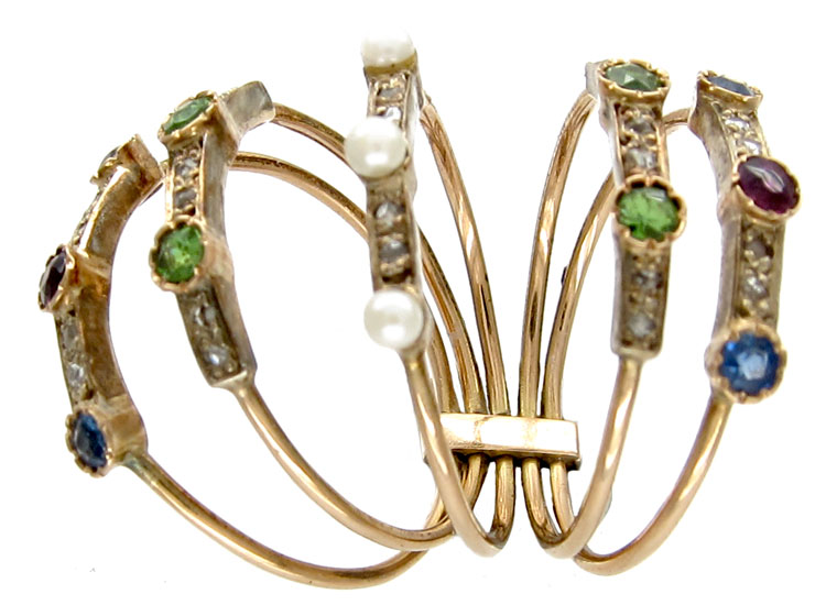 Multi Gemstone Harem Ring (526L/J) | The Antique Jewellery Company