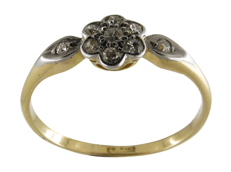 Small Diamond Cluster Ring with Diamond Shoulders (950K/J) | The ...