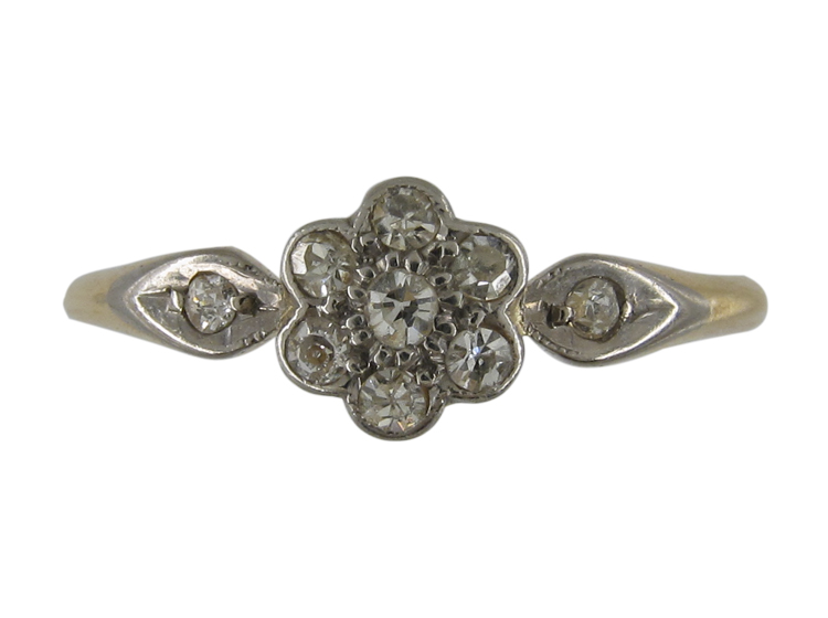 Small Diamond Cluster Ring with Diamond Shoulders (950K/J) | The ...