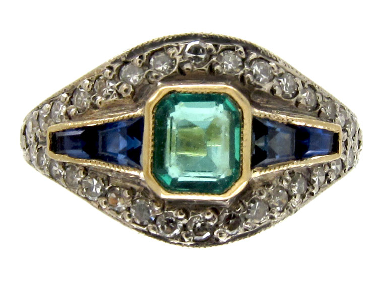 Art Deco Emerald, Sapphire & Diamond Ring (572C) | The Antique ...
