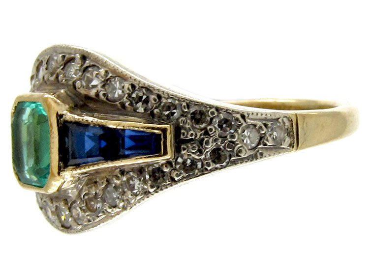 Art Deco Emerald, Sapphire & Diamond Ring (572C) | The Antique ...