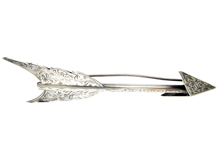 Large Silver Victorian Engraved Arrow Brooch (TBC-8) | The Antique ...