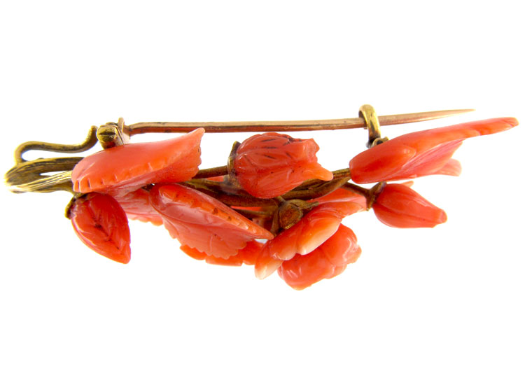 Carved Coral Flower Brooch (99N/O) | The Antique Jewellery Company