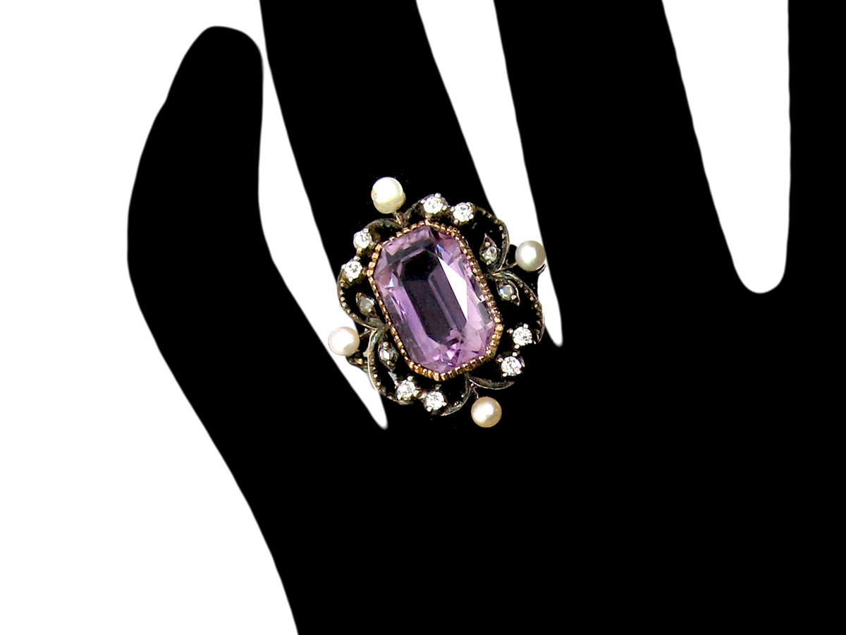 18ct Gold Pink Topaz, Diamond & Pearl Edwardian Ring (706C) | The ...