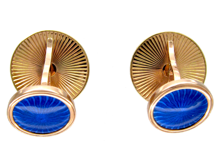 Diamond & Blue Enamel Gold Cufflinks (407D) | The Antique Jewellery Company