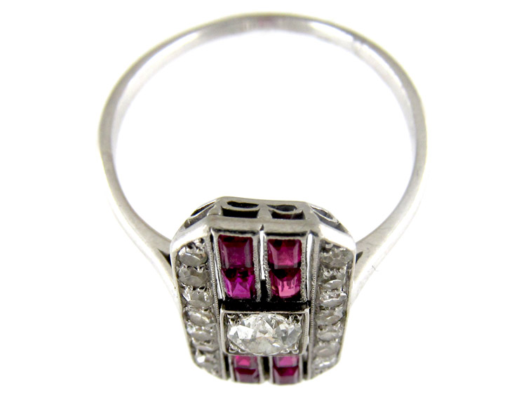 Ruby & Diamond Rectangular Art Deco Ring (8M/J) | The Antique Jewellery ...