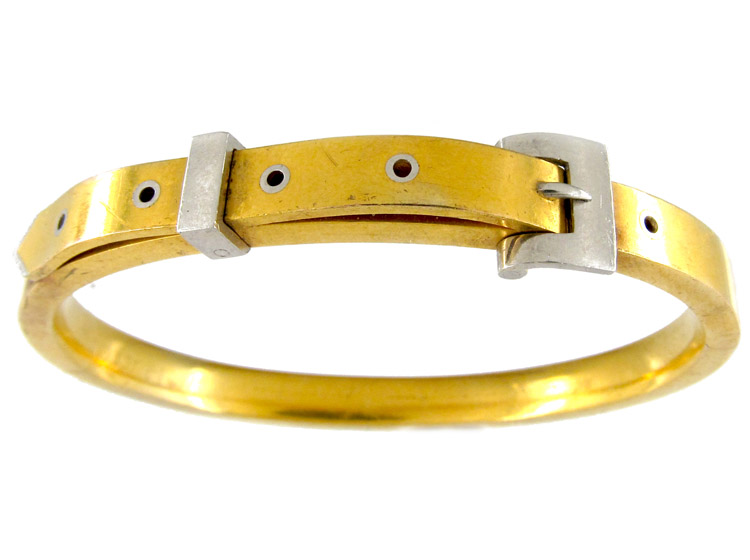Gold & Platinum Buckle Bangle (571D) | The Antique Jewellery Company