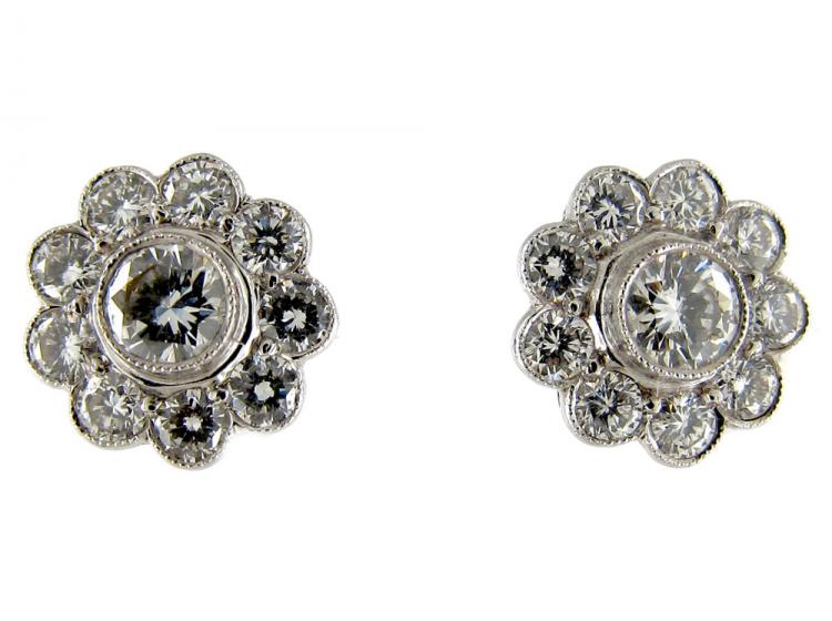 Diamond Flowerhead Cluster Earstuds (790D) | The Antique Jewellery Company