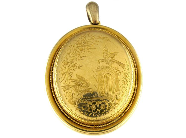 15ct Gold Victorian Large Oval Locket (853D) | The Antique Jewellery ...