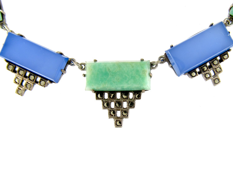 Art Deco Marcasite & Amanazite Necklace (350D) | The Antique Jewellery ...
