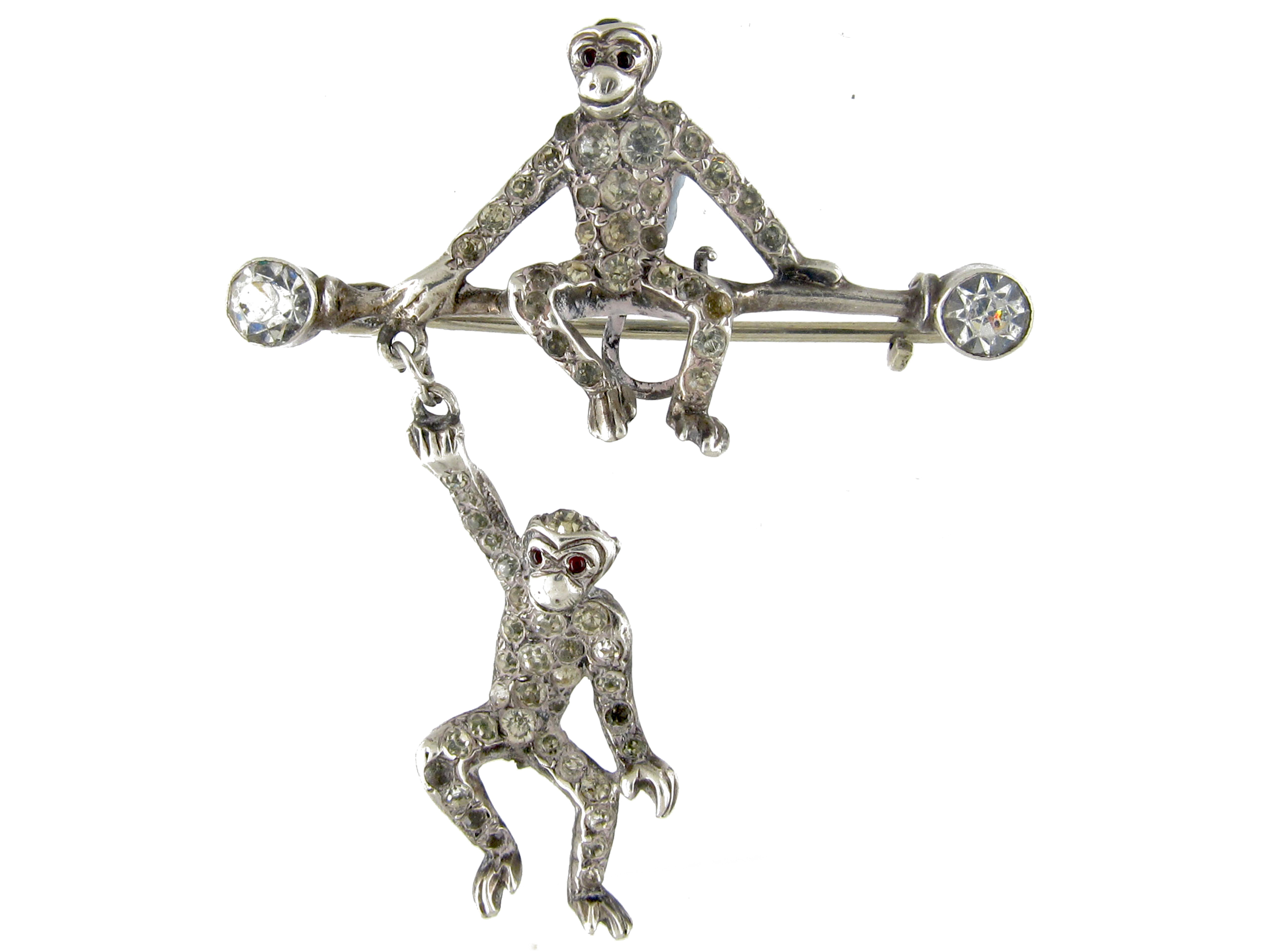 Monkey Silver & Paste Brooch (113E/O) | The Antique Jewellery Company