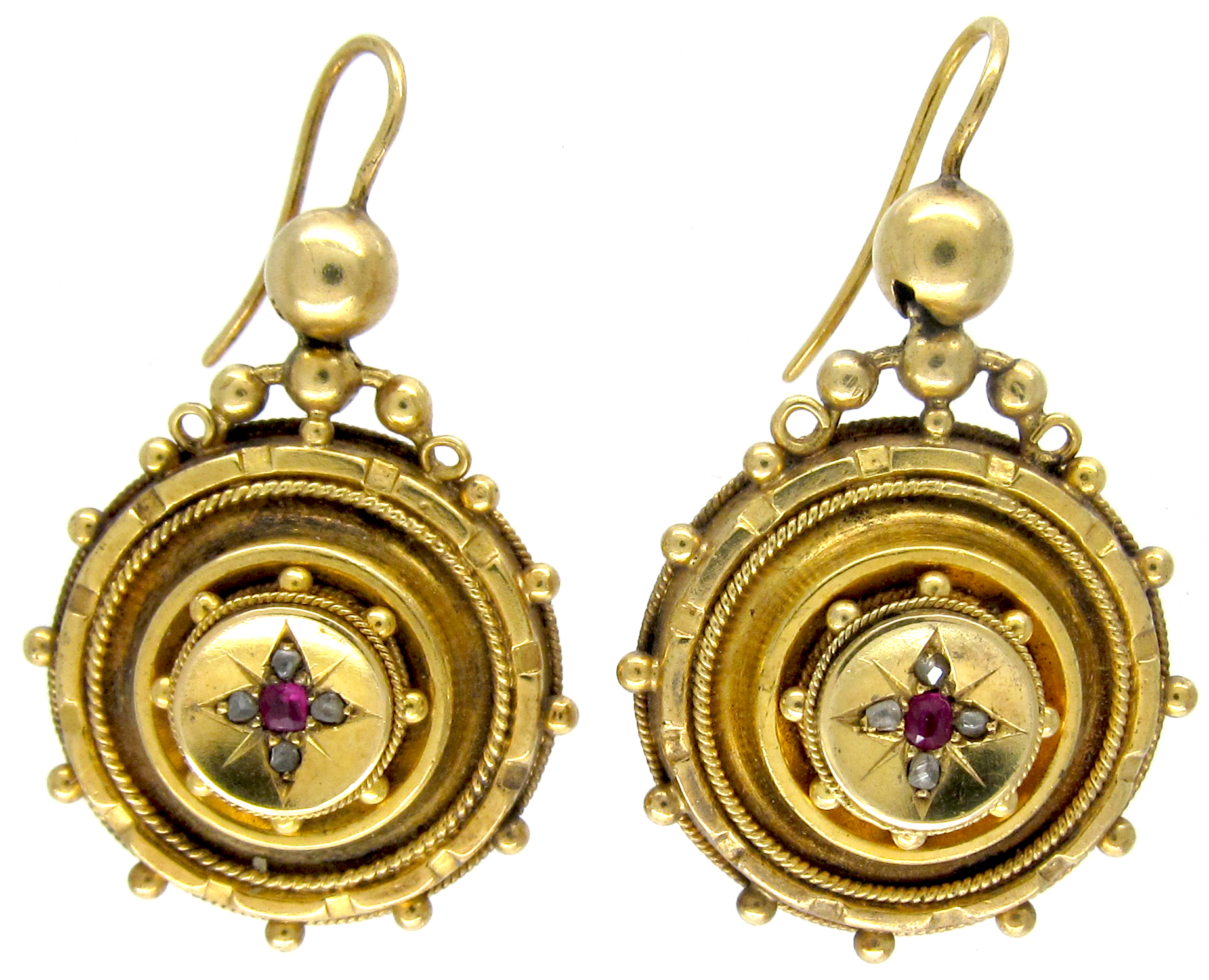 Ruby & Diamond 15ct Gold Victorian Earrings (290E) | The Antique ...