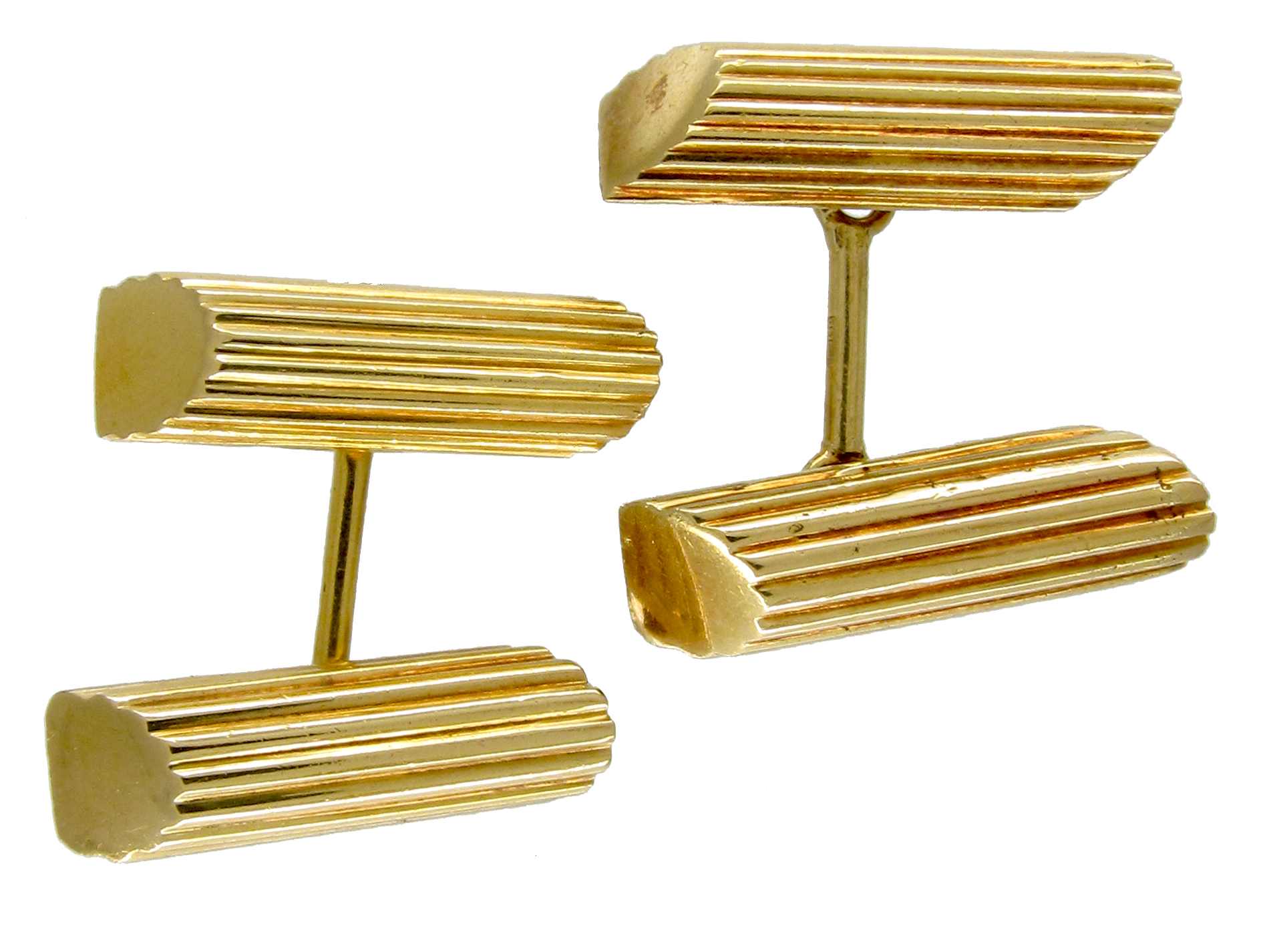 Gold Ribbed Baton Cufflinks (325E) | The Antique Jewellery Company