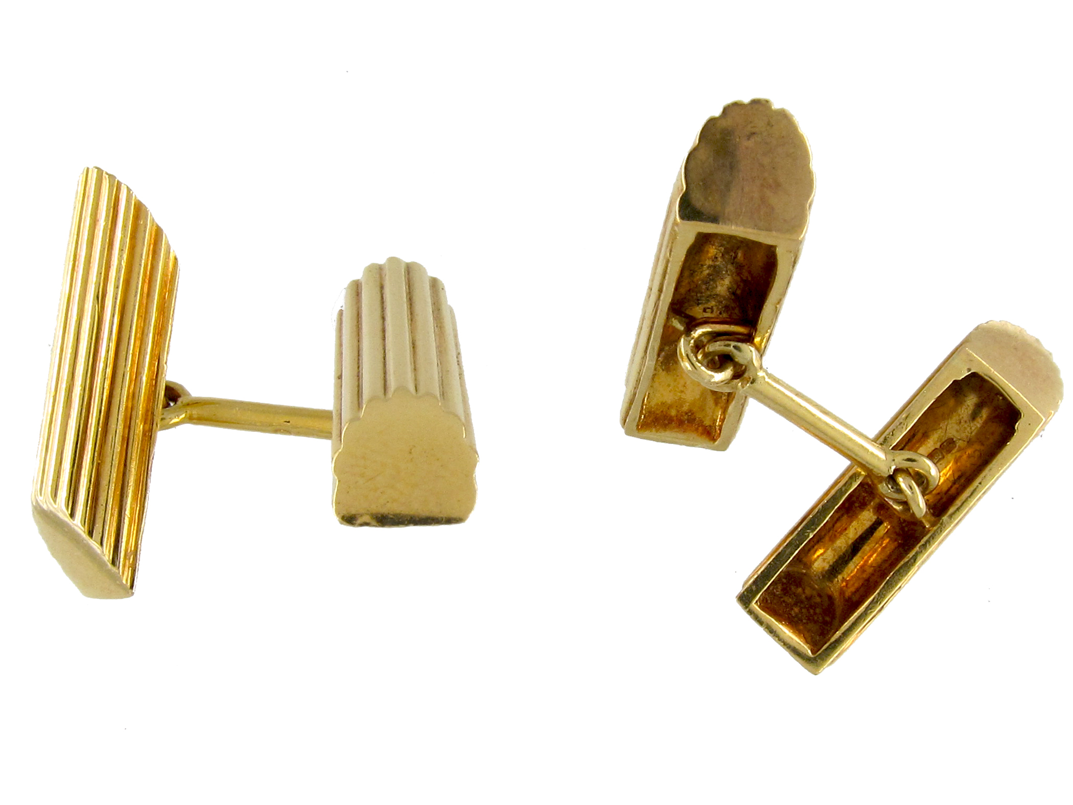 Gold Ribbed Baton Cufflinks (325E) | The Antique Jewellery Company