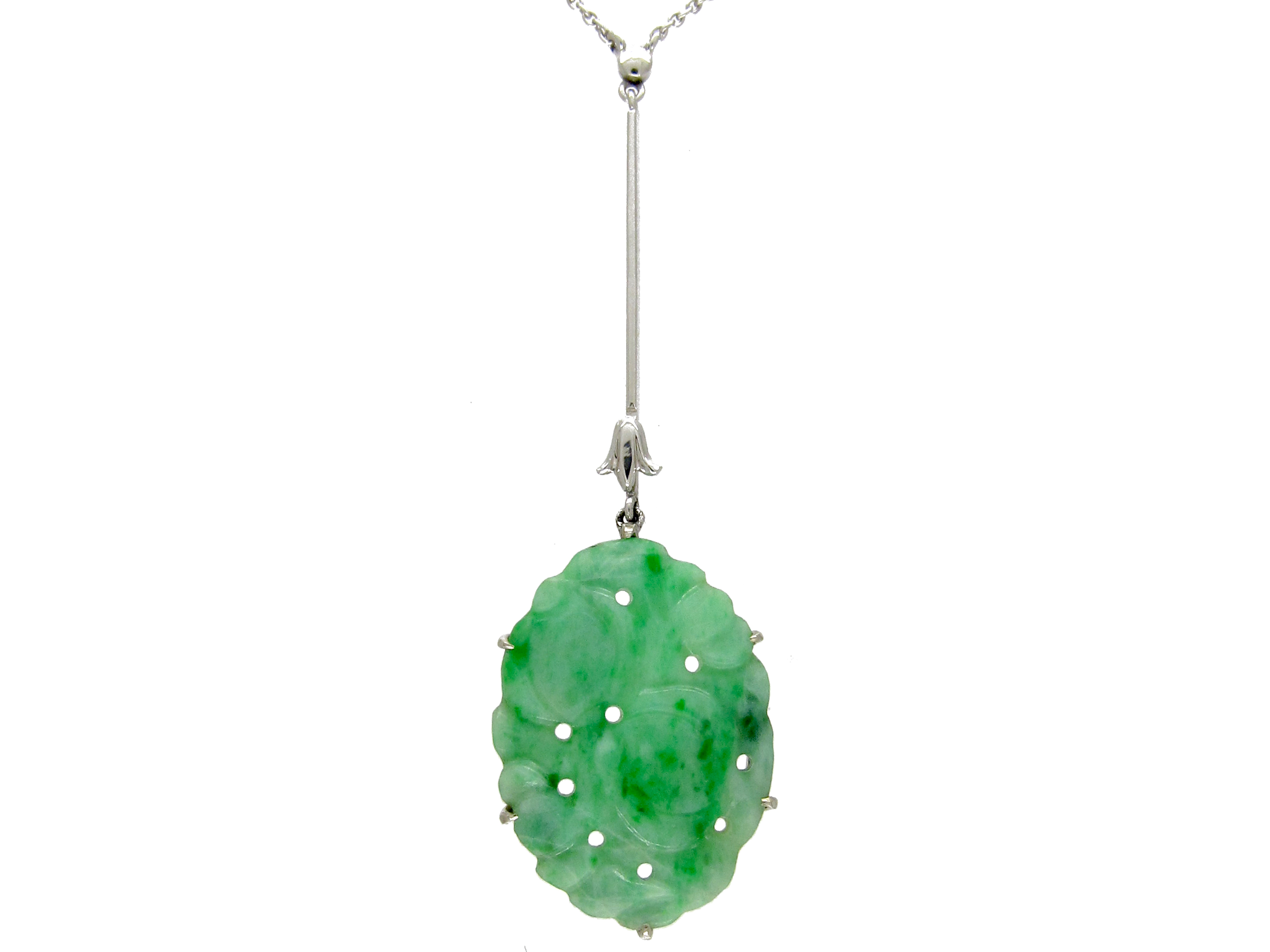 Art Deco Jade Pendant on Chain (406E) | The Antique Jewellery Company