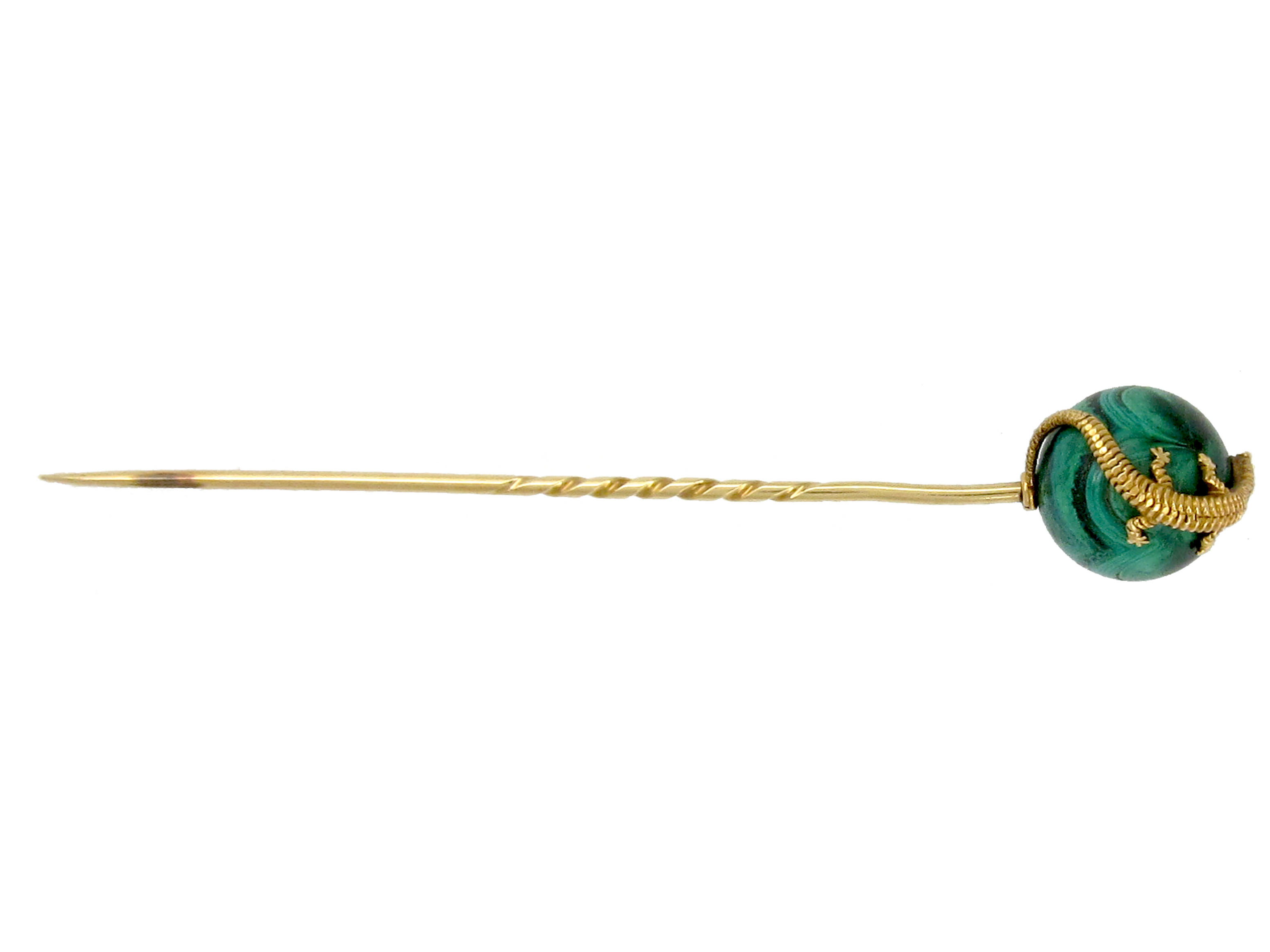 Gold & Malachite Salamander Tie Pin (333E) | The Antique Jewellery Company