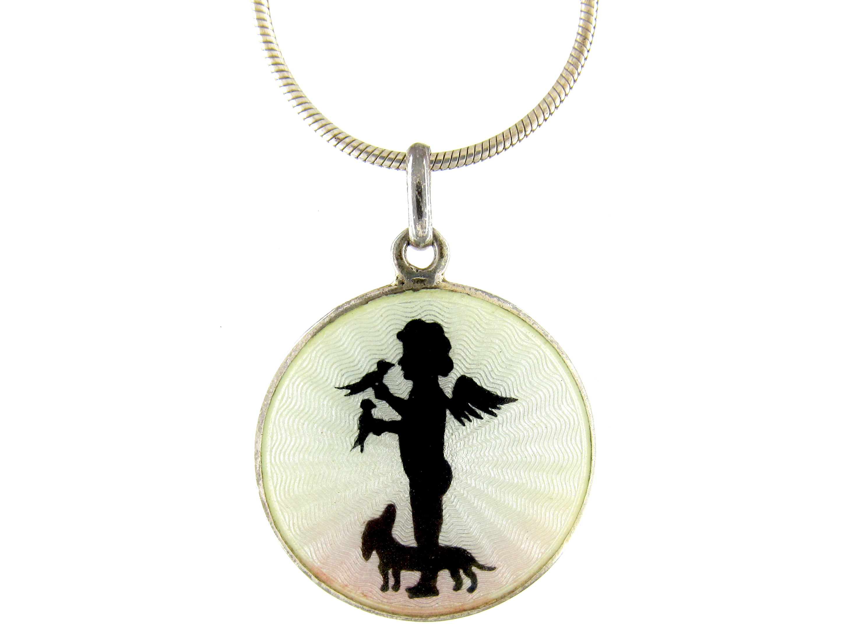 Edwardian Silver & Guilloche Enamel Cherub & Dog Pendant (95E) | The ...