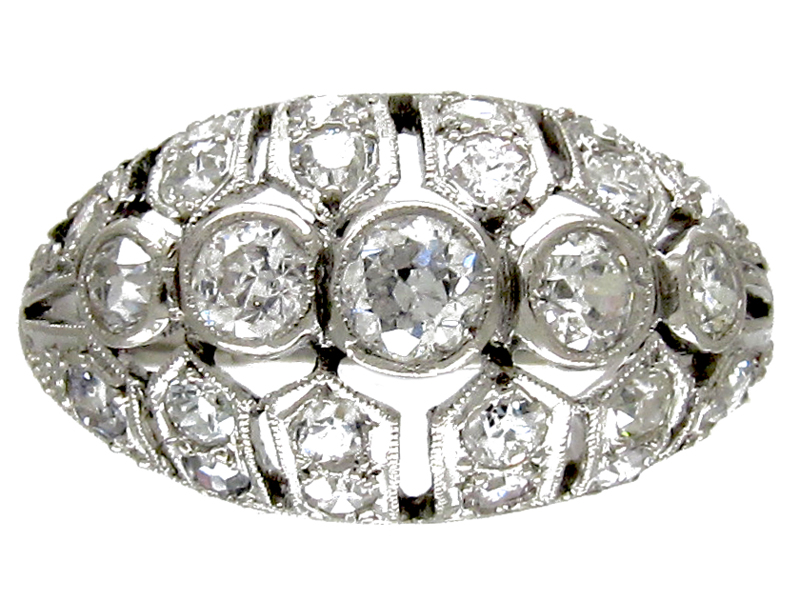Diamond Set Art Deco Bombé Shape Ring (346E) | The Antique Jewellery ...