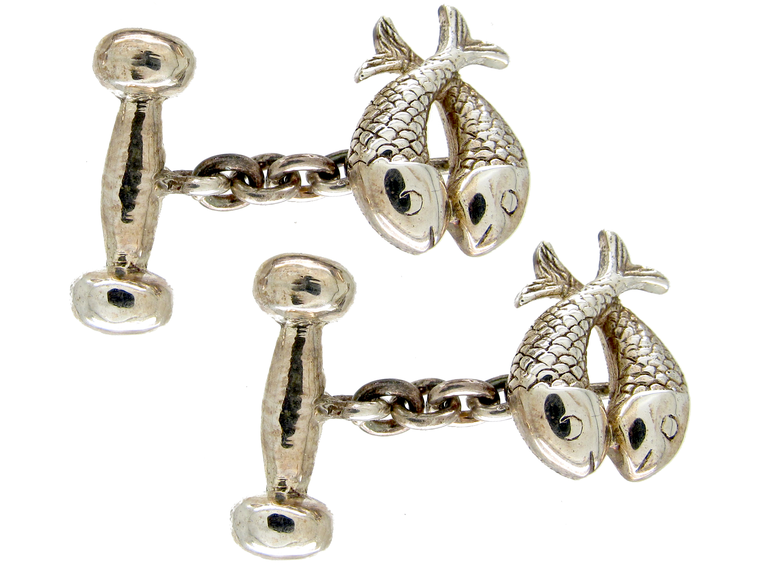 Silver Entwined Fish Cufflinks (573E) | The Antique Jewellery Company