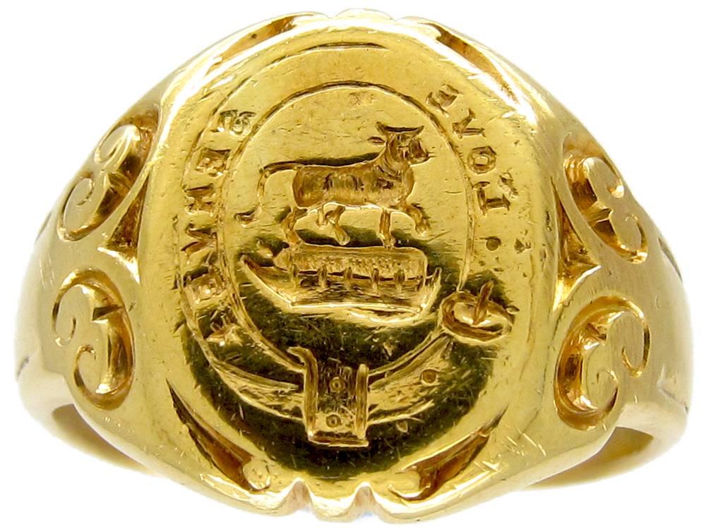 18ct Gold Signet Ring with the Motto 'Love Serves' (574E) | The Antique ...