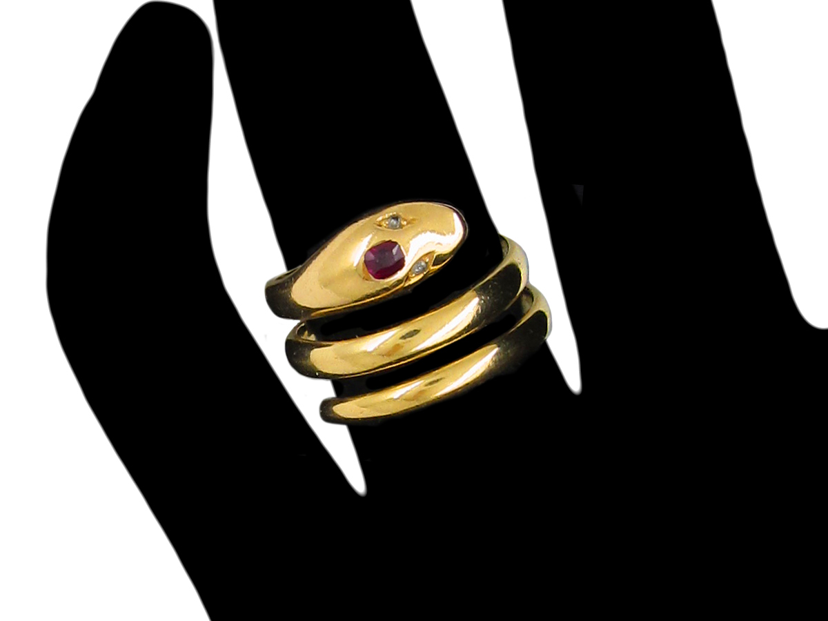 Ruby & Diamond 18ct Gold Victorian Snake Ring (291E) | The Antique ...