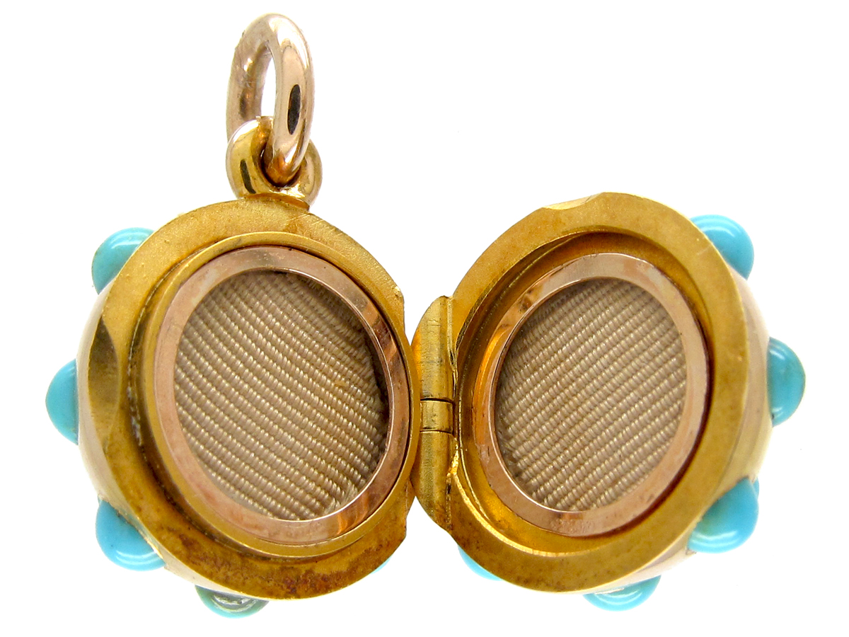 Edwardian Turquoise Set 15ct gold Ball Locket (667E) | The Antique ...