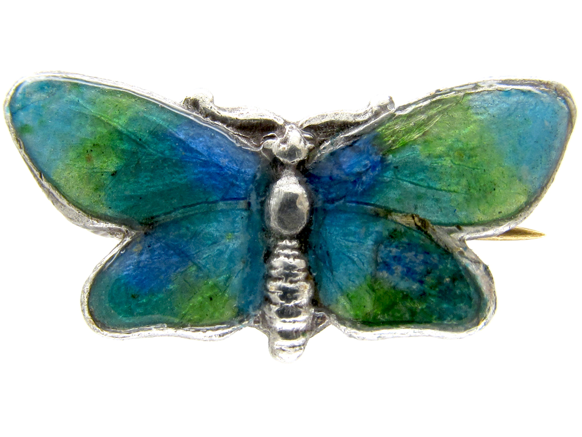 Mini Silver & Enamel Butterfly Brooch (245E) | The Antique Jewellery ...