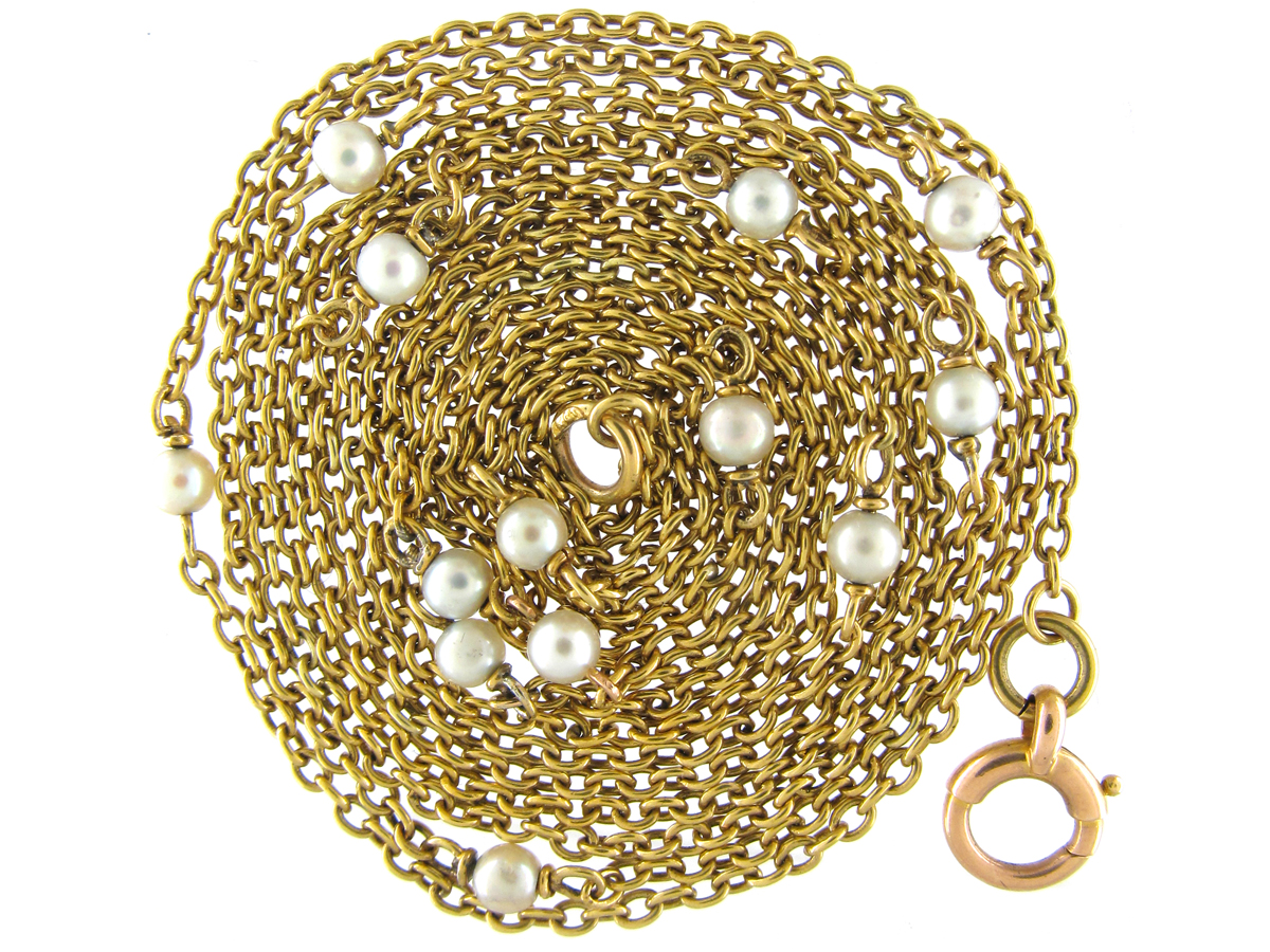 15ct Gold & Natural Pearls Guard Chain (30E) | The Antique Jewellery ...