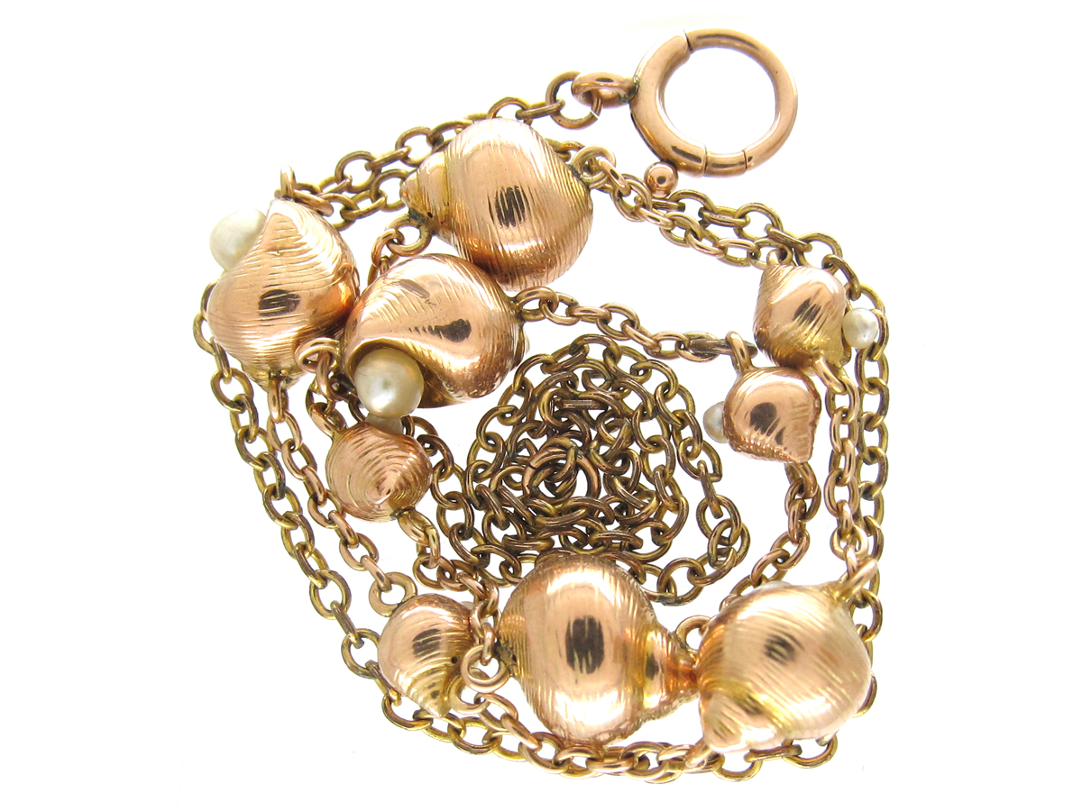 9ct Gold & Natural Pearl Shell Necklace (273E) | The Antique Jewellery ...
