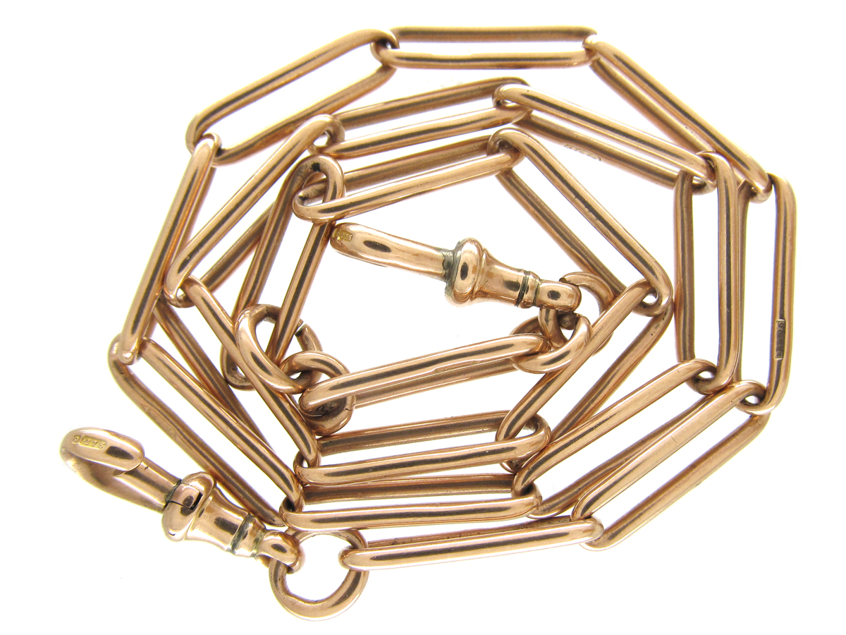 9ct Gold Long Link Albert Chain (166E) | The Antique Jewellery Company