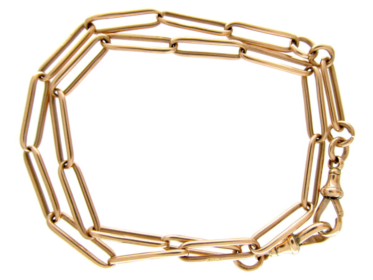 9ct Gold Long Link Albert Chain (166E) | The Antique Jewellery Company