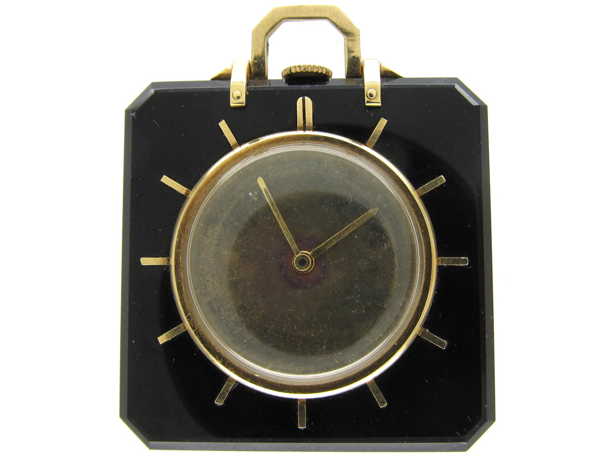 Onyx & Gold Watch Pendant (797E) | The Antique Jewellery Company