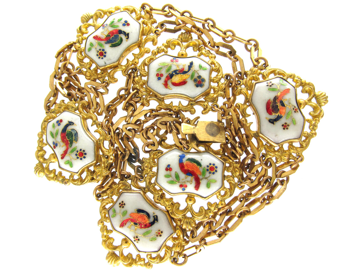 Regency Pinchbeck & Enamel Hoho Birds Necklace (694 T) | The Antique ...