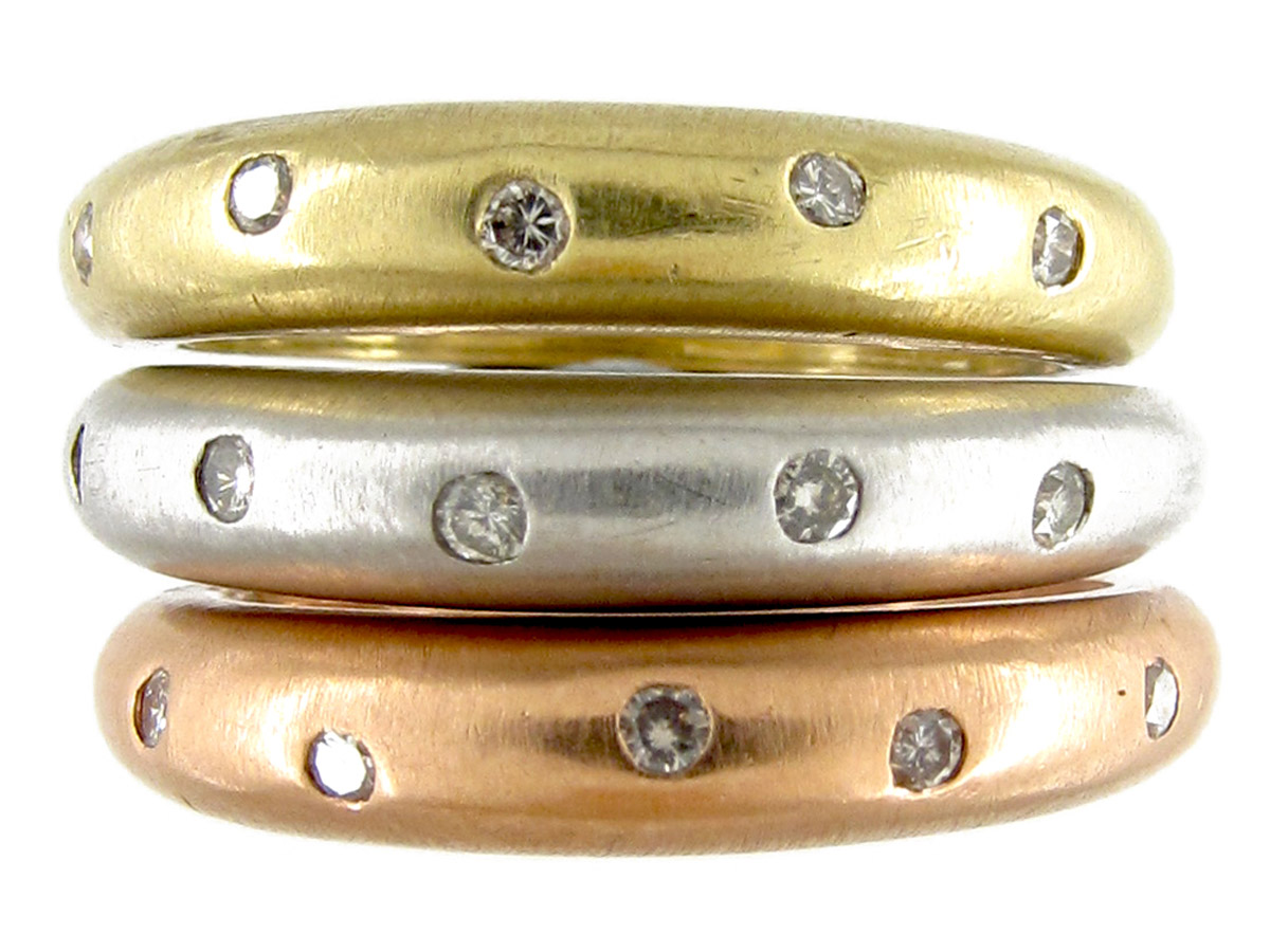 Three Three Colour Gold & Diamond Set Rings (485 U) | The Antique ...