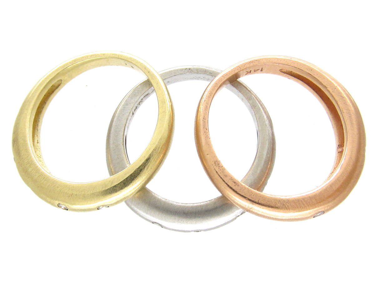 Three Three Colour Gold & Diamond Set Rings (485 U) | The Antique ...