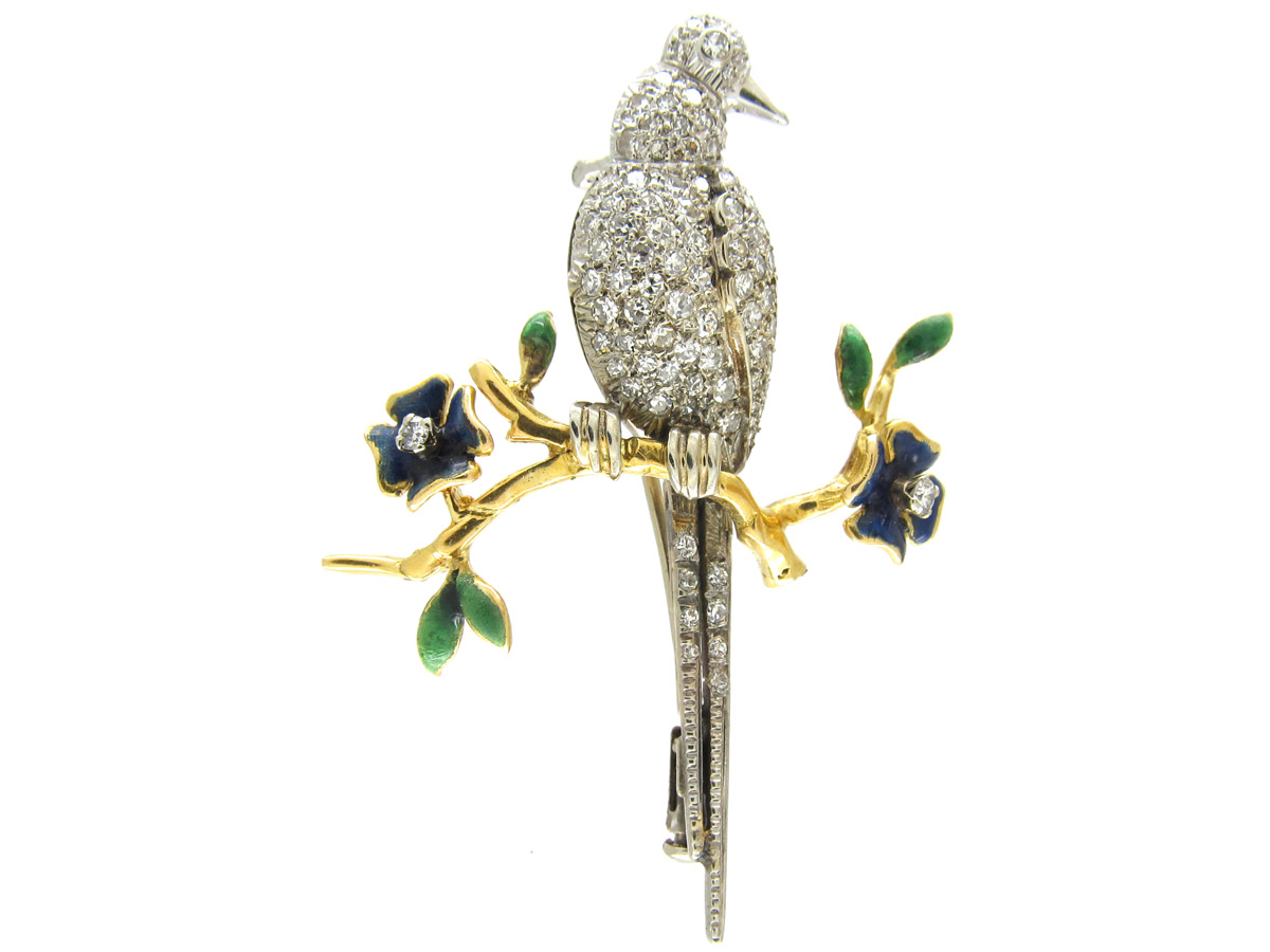 Diamond & Enamel Bird Brooch (834E) | The Antique Jewellery Company