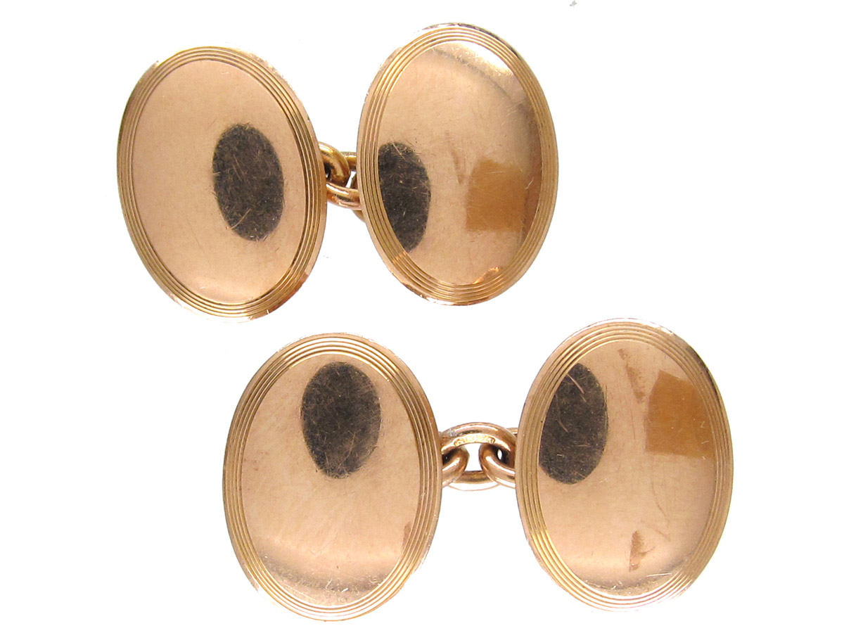 9ct Gold Edwardian Oval Cufflinks (837E) | The Antique Jewellery Company
