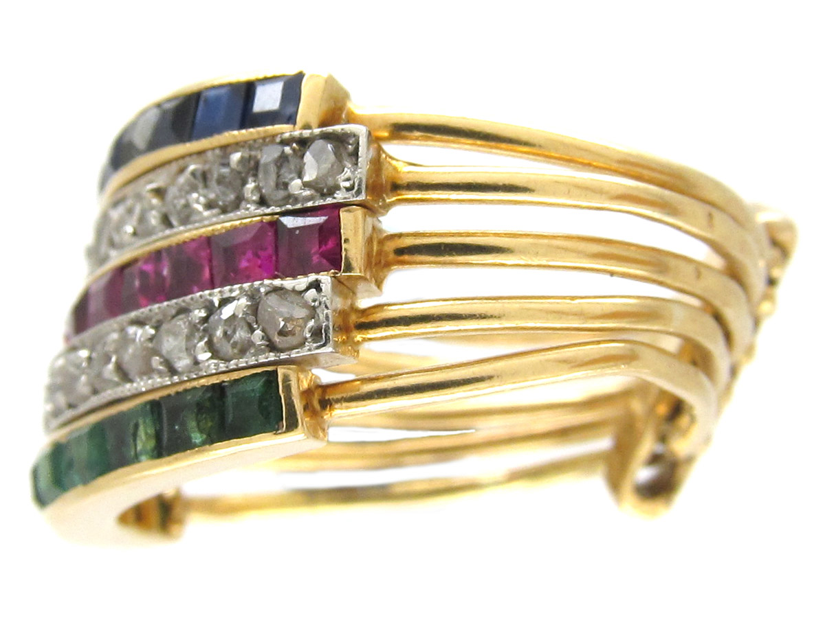 French Multi Gem Harem Ring (941E) | The Antique Jewellery Company